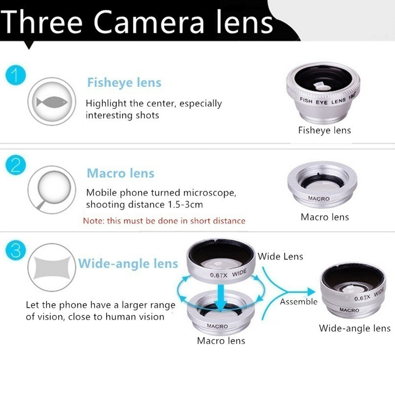 3 In 1 Fish Phone Lens Generic Camera for Smartphone Wide Angle Fisheye ...