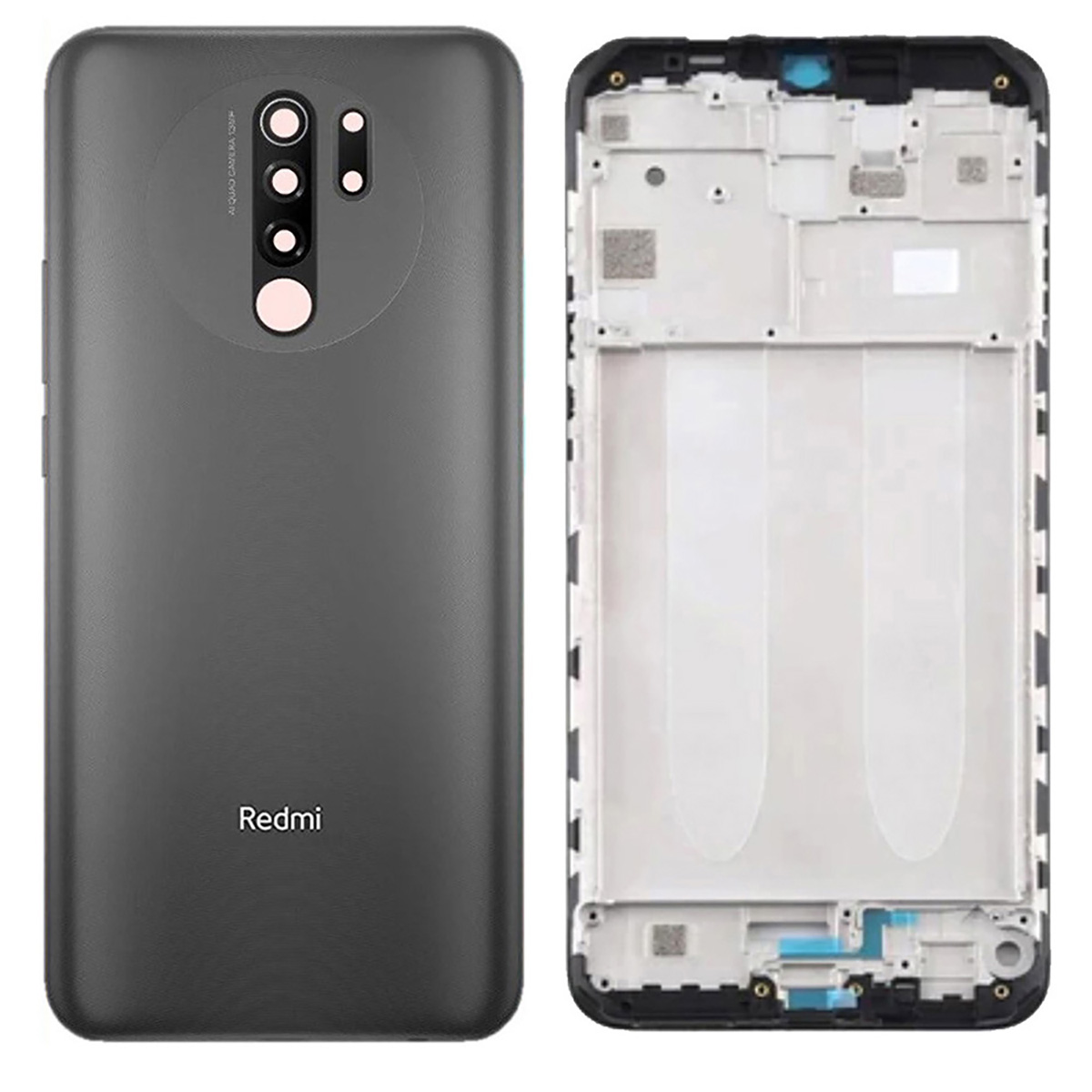Xiaomi Redmi 9 Middle Frame Housing with Power Volume Buttons & Camera Lens Complete Body Casing ...