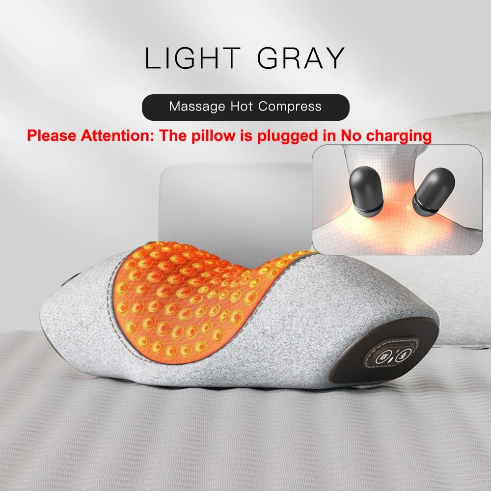 Electric Neck Massager Cervical Pillow Heating Massage Back Traction Relax Sleeping Memory Foam