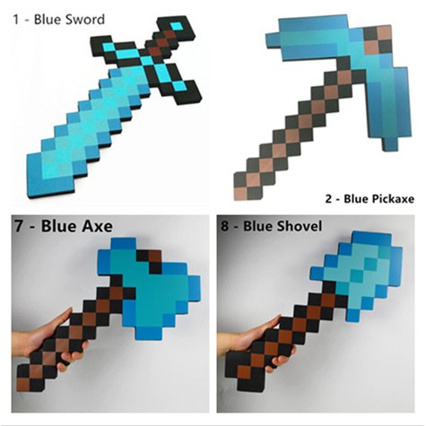 Kids Toys Minecraft Blue Grey Diamond Sword Pickaxe Axe Shovel EVA ...
