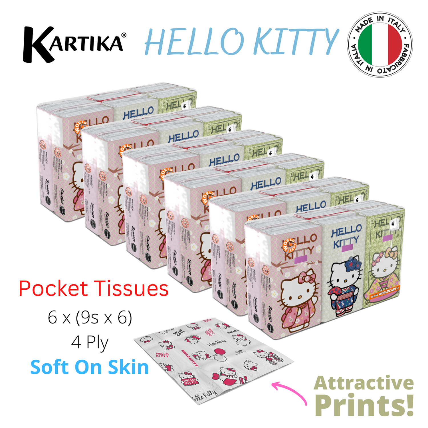 [Bundle of 6] KARTIKA Hello Kitty Jan-Flo Printed Soft Tissue 4 Ply ...