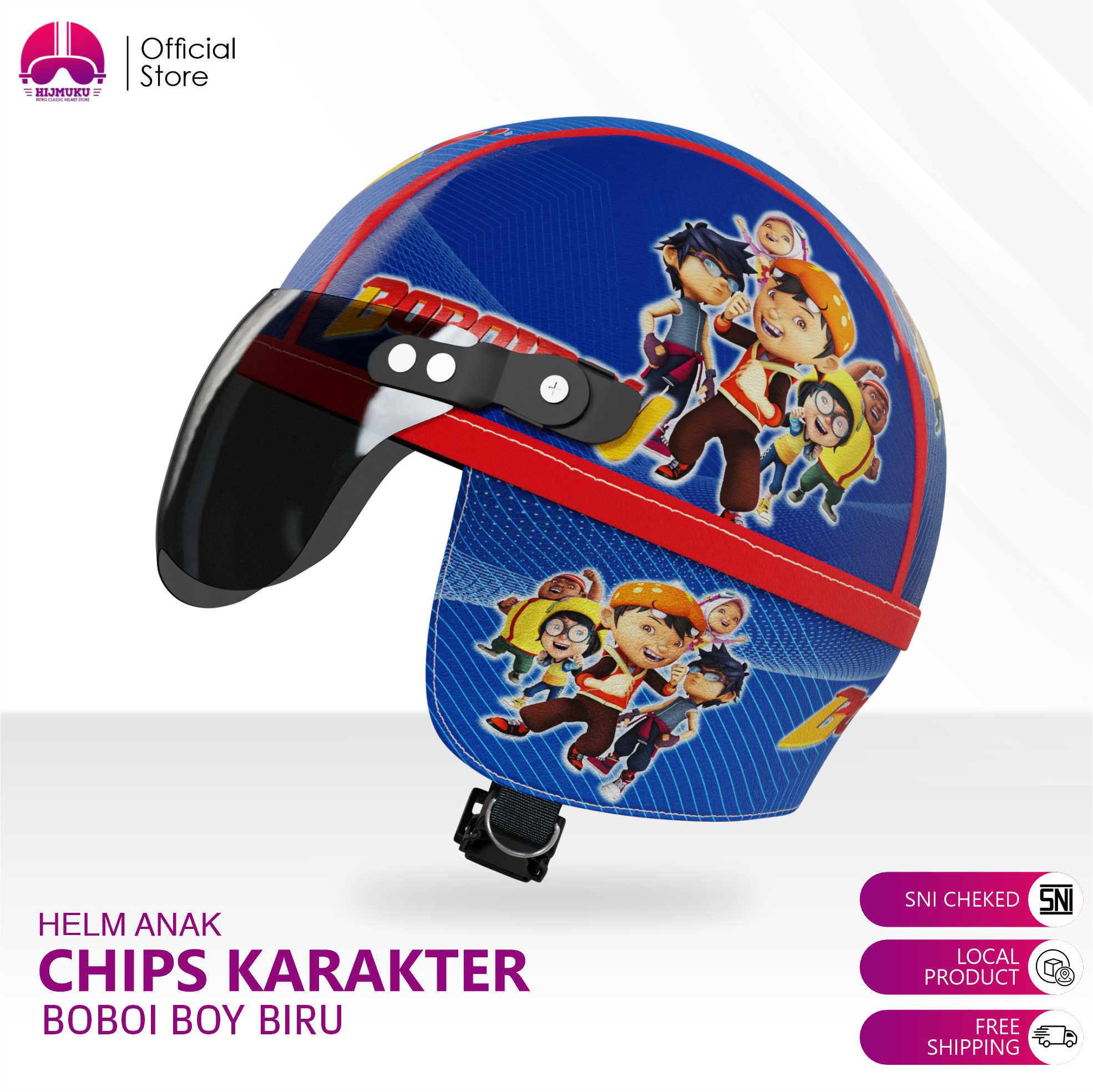 Helm Anak Retro Chips Motif Boboi Usia 1 2 3 4 Tahun Biru | Lazada ...