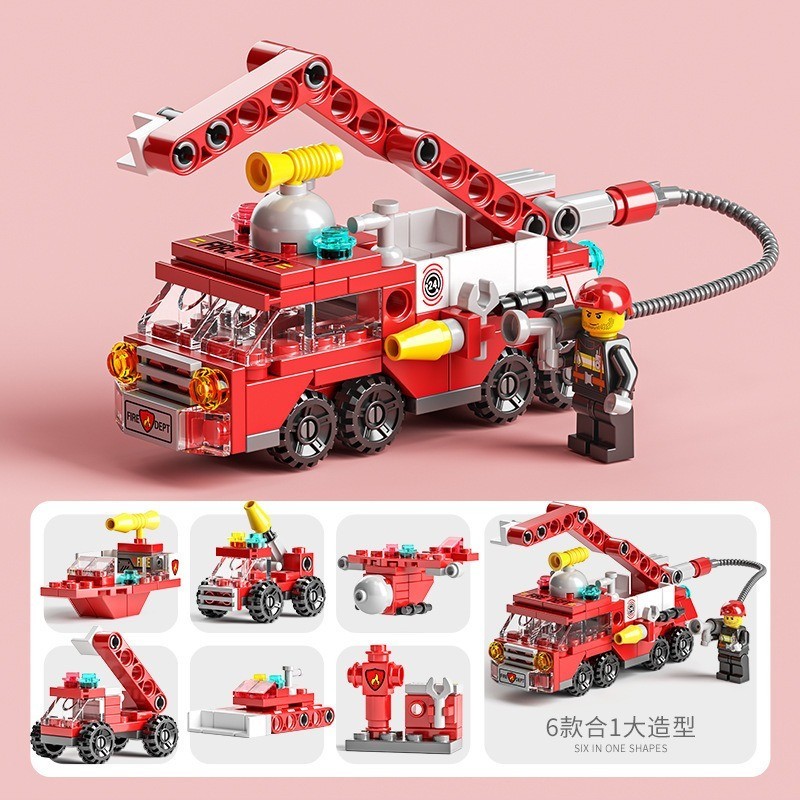 6 in 1 Building Block Car Small Particles Fire Brigade Police Military ...