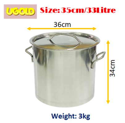 Stainless Steel Large Capacity Stock Pot 30cm (20 Litre) / 35cm (33 ...