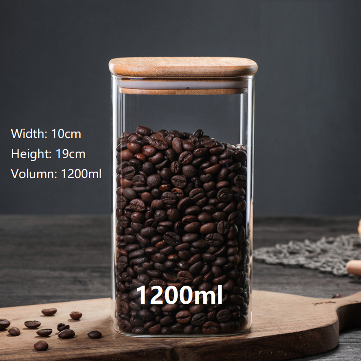 Singapore Square Shape Glass Coffee Bean Jar Food Storage Container ...