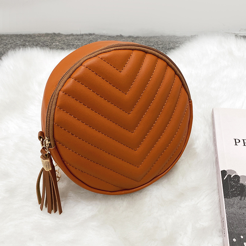 Personality Tassel Ladies Small Round Bag Solid Color Pu Leather Bag ...