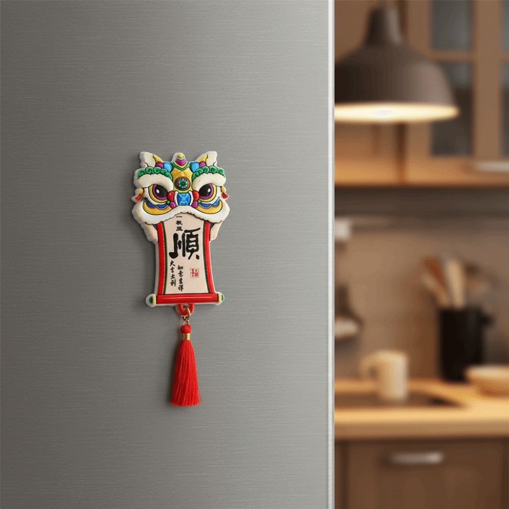 Traditional 3D Relief Lion Dance Refrigerator Sticker Cute Cartoon ...