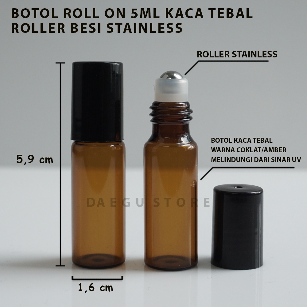 Botol Roll On 5ml Botol Parfum Oles Roller Besi Kaca Coklat / Amber ...