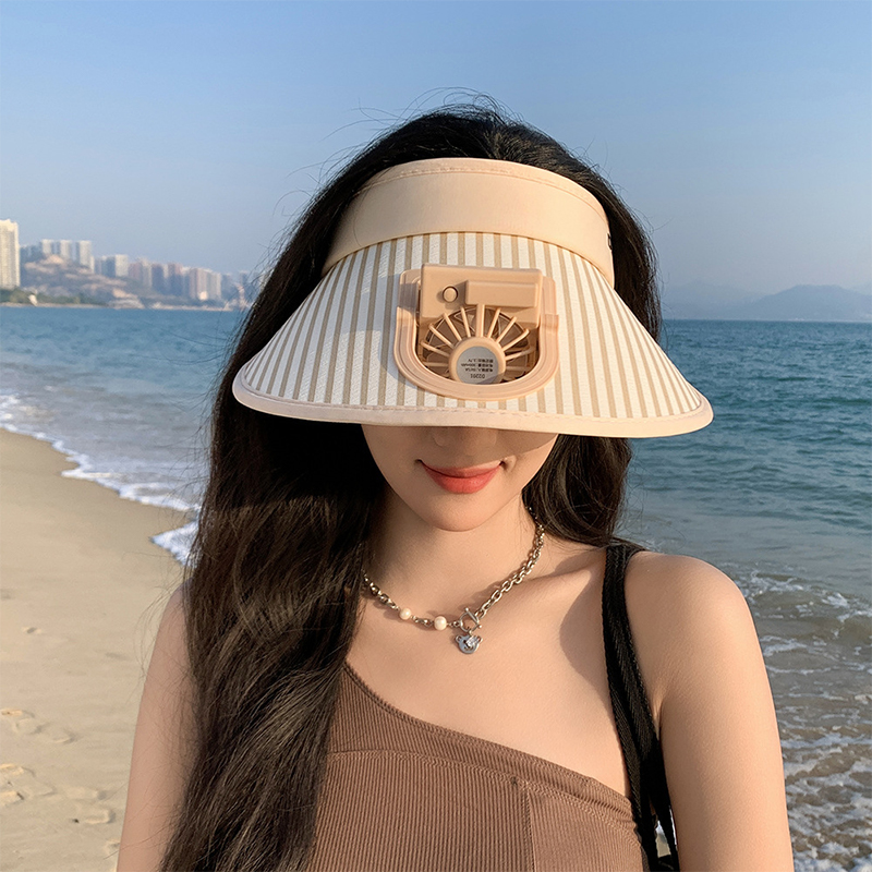 1PC Outdoor Sunblock Hat Summer Large Along The Rechargeable Fan Visor ...
