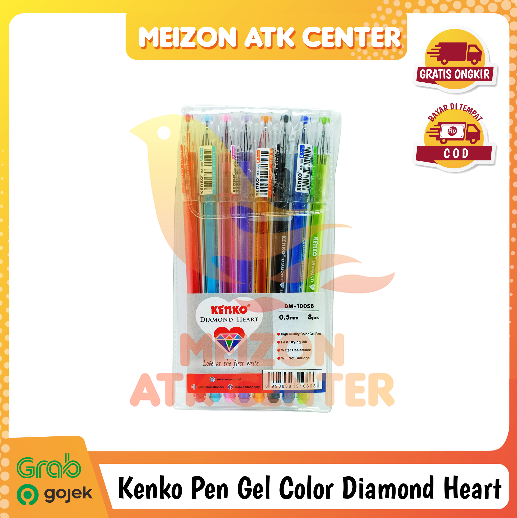 KENKO GEL PEN DM 100S Pulpen Gel Diamond Heart Mix 8 Colors [1 SET ...
