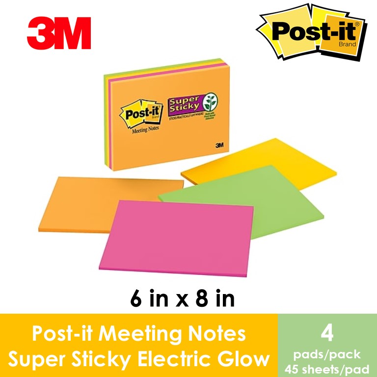 3M Post-It Super Sticky Neon Notes 8"X6" (Bright Color) - 3M-6845-SSP ...