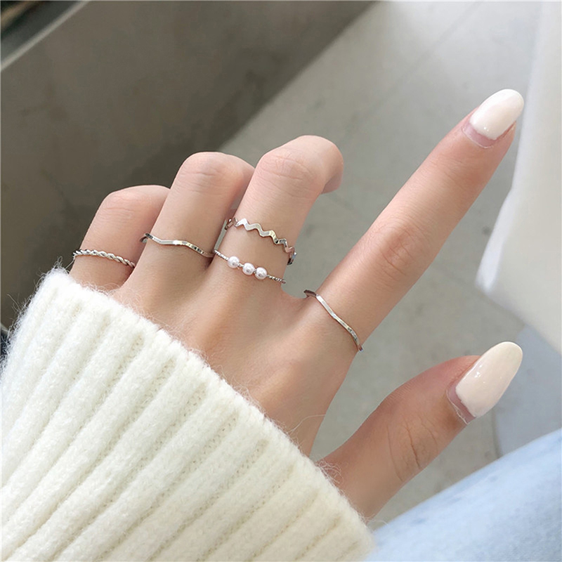 5Pcs/set Fashion Rings Set Metal Hollow Round Opening Women Finger Ring ...