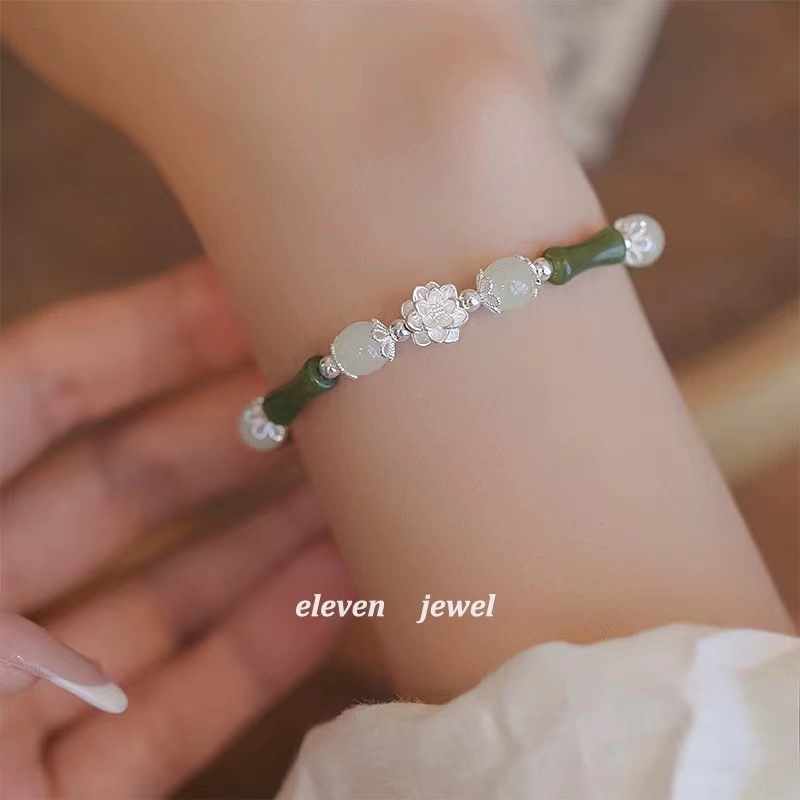 [Flower Seeking Words] New Chinese Style Olive Green Bamboo Bracelet ...