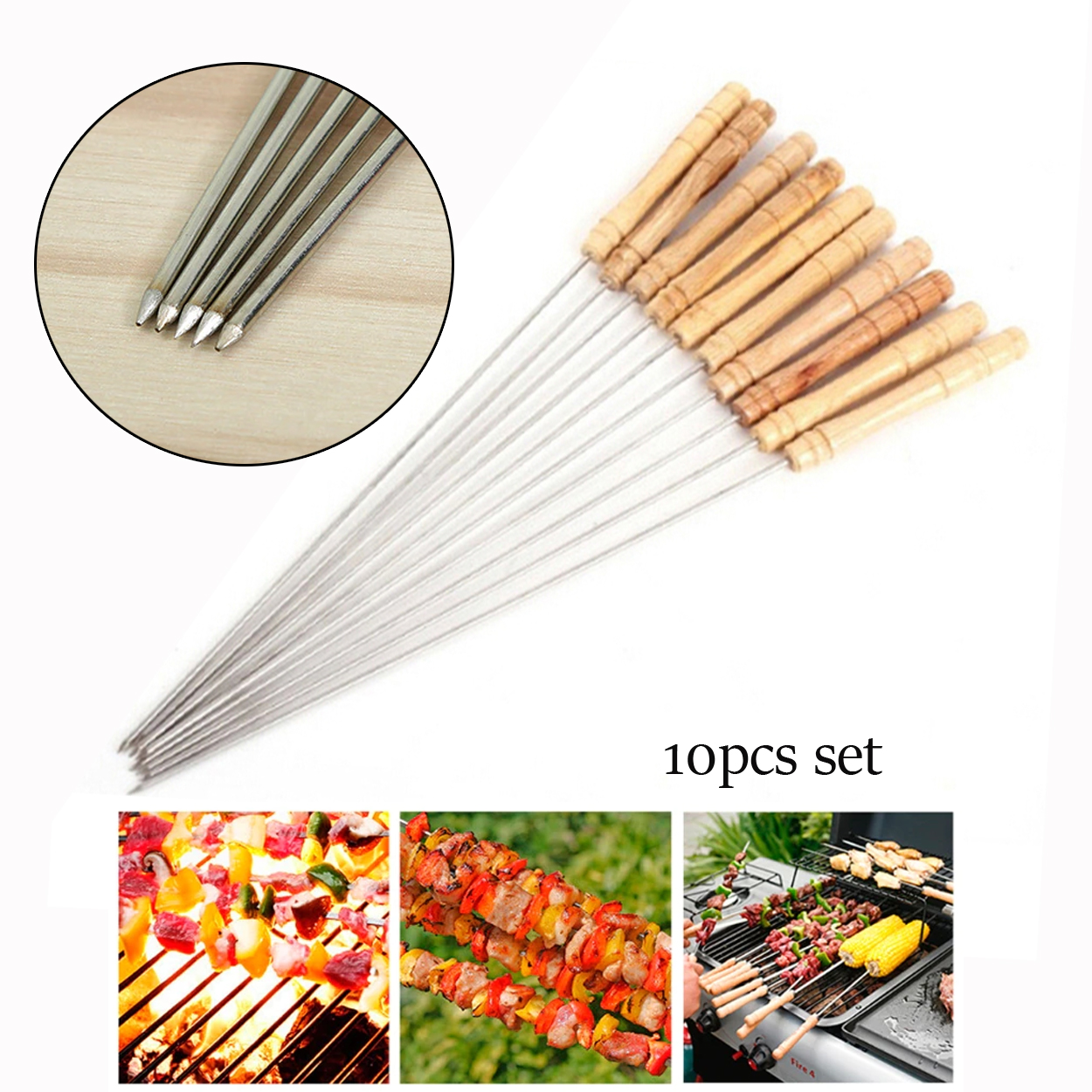 STEEL BBQ STICK001 -10Pcs Set Stainless Steel BBQ Roast Barbecue Skewer ...