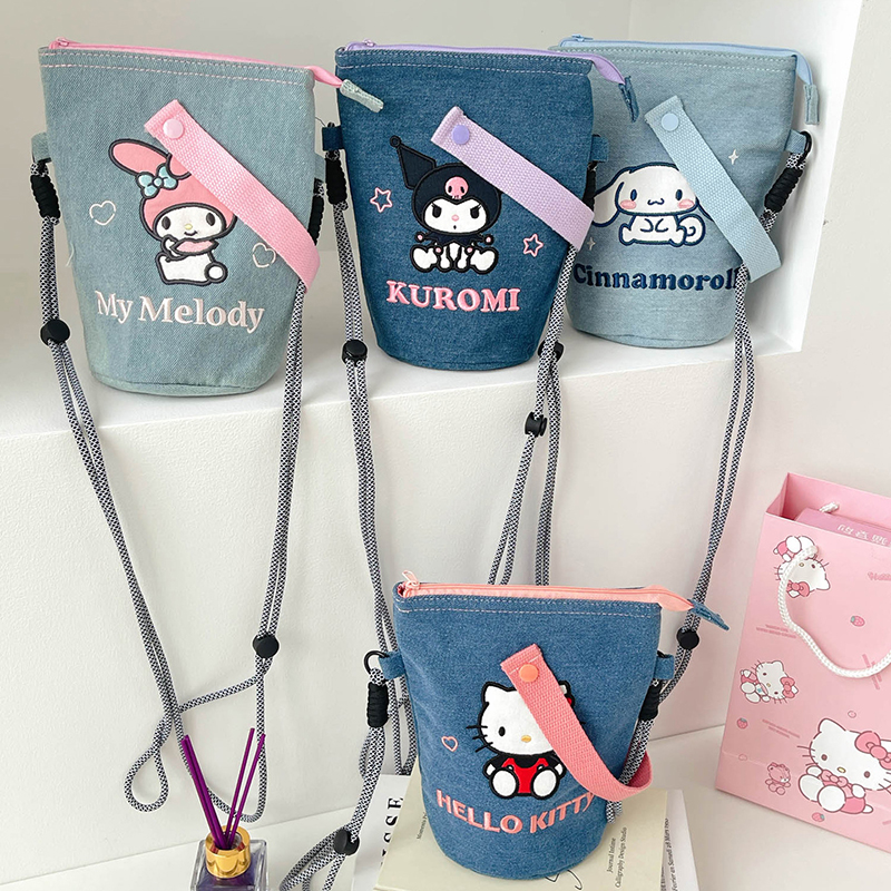 Sanrio Hello Kitty Bucket Bag Kuromi Melody Cinnamoroll Denim Crossbody ...