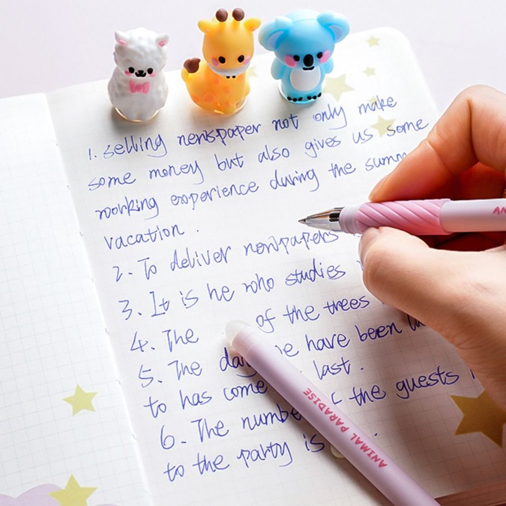 Cartoon Blue Ink Erasable Pen 3D Animal Series Stationery Pen Gel Pen ...