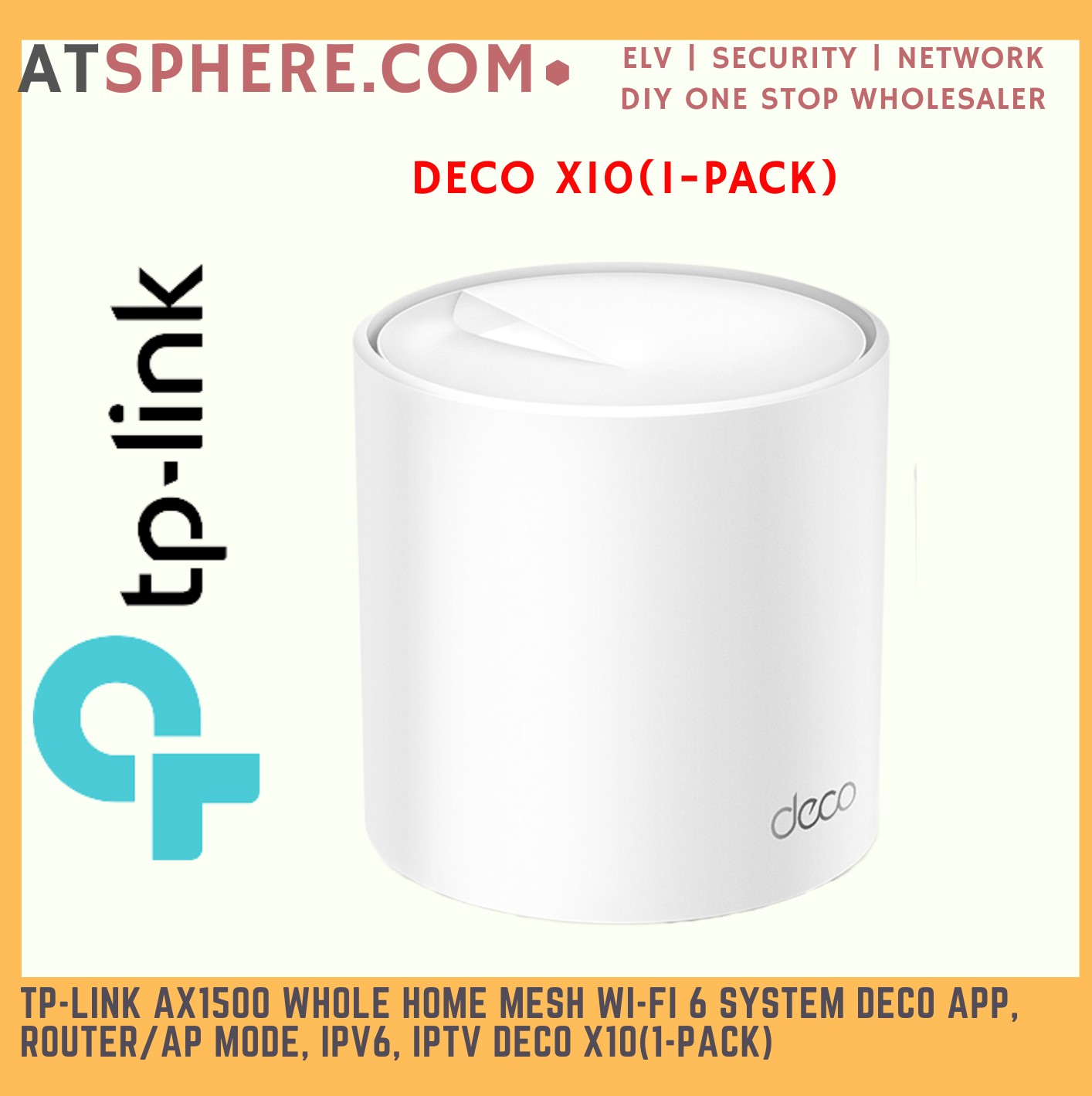 TP-LINK AX1500 Whole Home Mesh Wi-Fi 6 System Deco App, Router/AP Mode, IPv6, IPTV Deco X10(1 ...