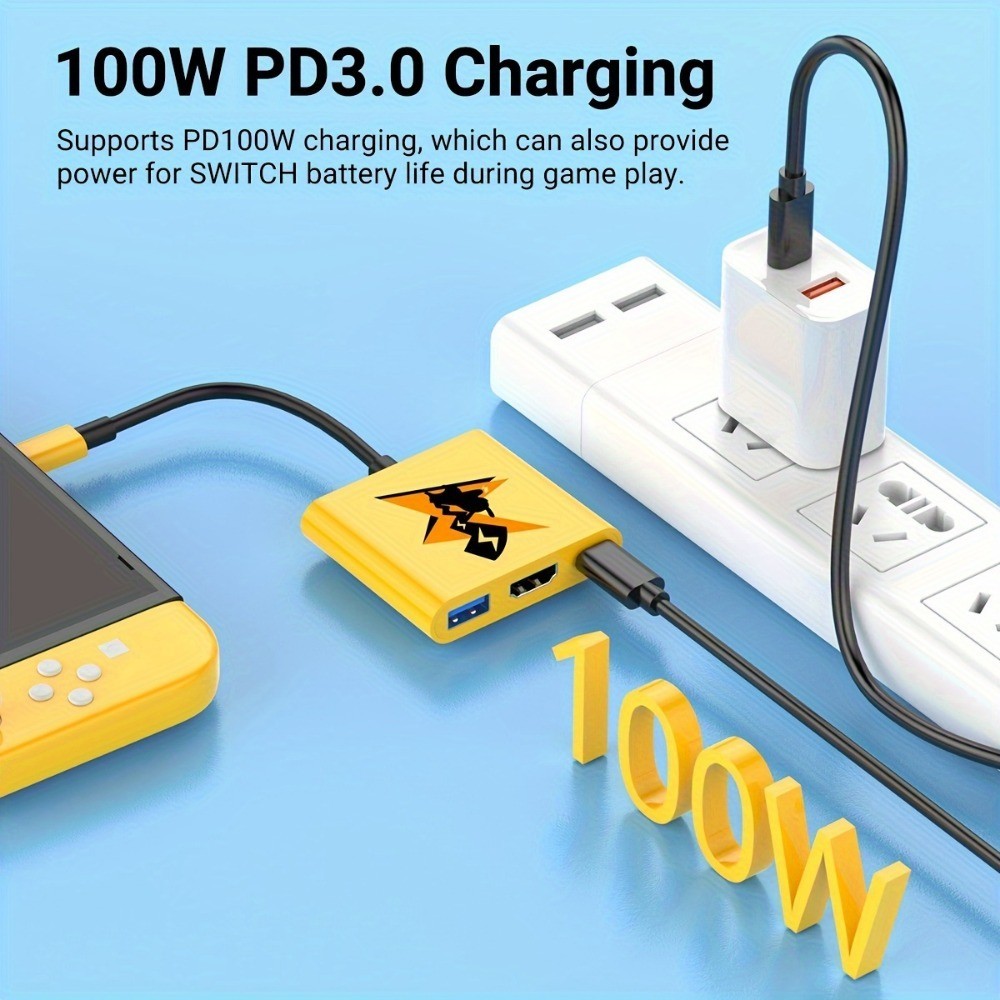 For Nintendo Switch Pokemon Pikachu TV Dock Station, 3 in 1 Portable ...