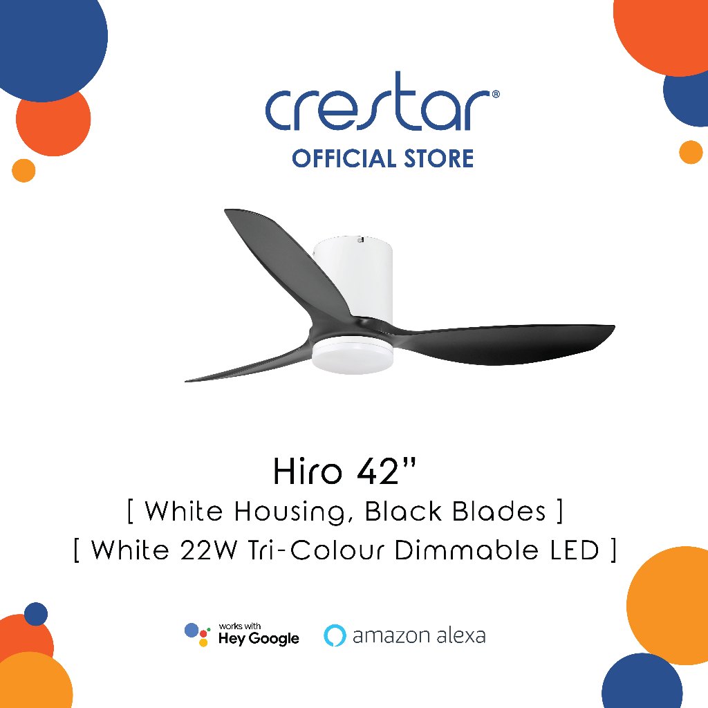 Crestar Hiro (White Body Hugger) Smart Ceiling Fans With LED/No LED 3 ...