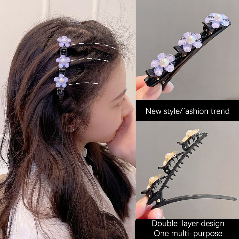 Flower Sparkling Crystal Butterfly Braided Hair Clips Four-Leaf Clover ...