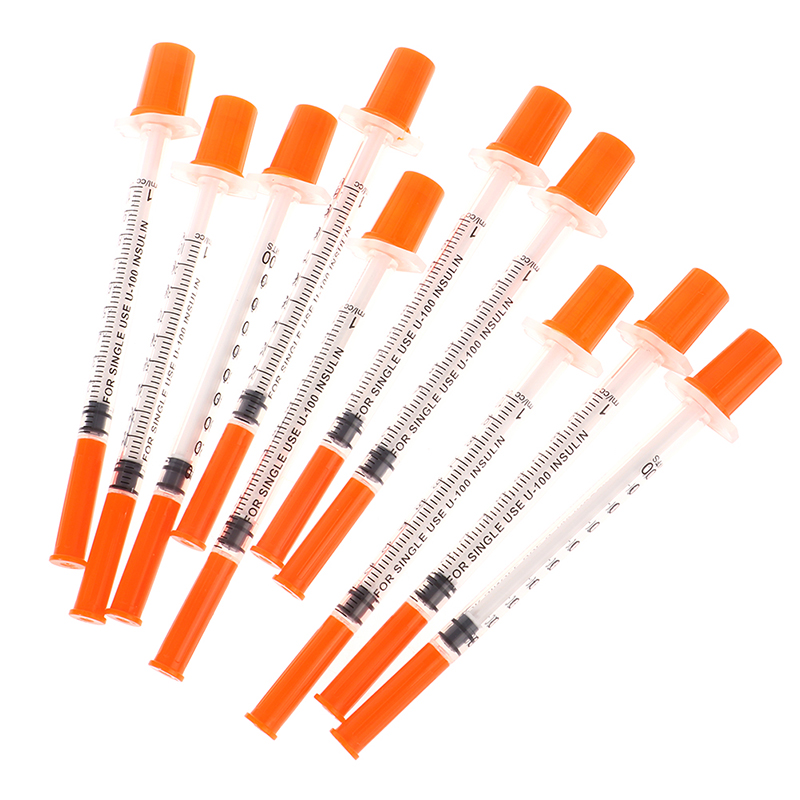 10PCS 1ml Disposable plastic sterile Insulin syringe Orange Cap Plastic ...