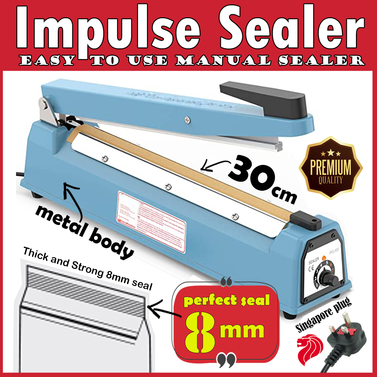 Impulse Sealer 20cm or 30cm | 8mm thick best in class sealing width ...