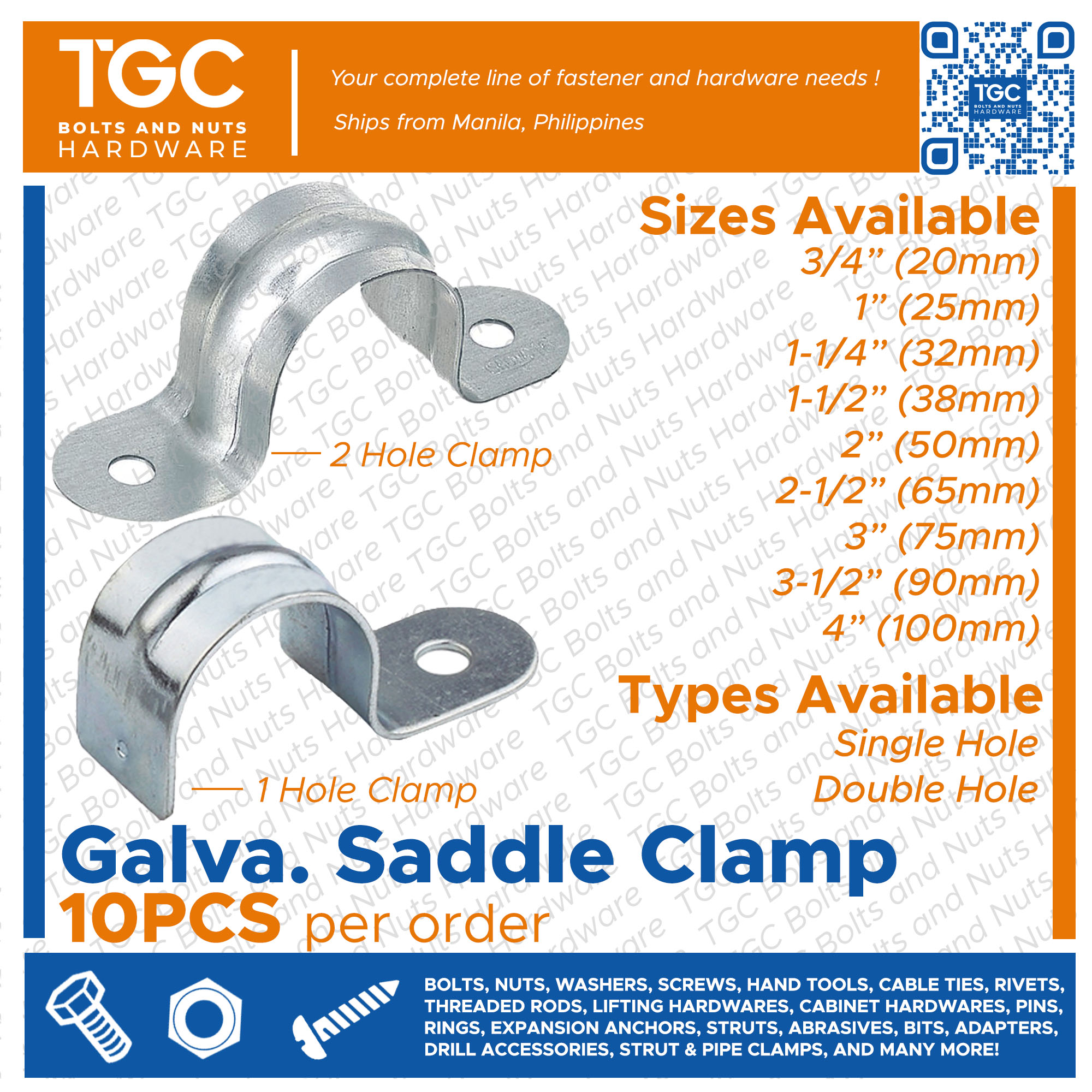 10PCS GI RSC 1/2 up to 4 inches Single Clamp / Double Clamp / 1 Hole ...