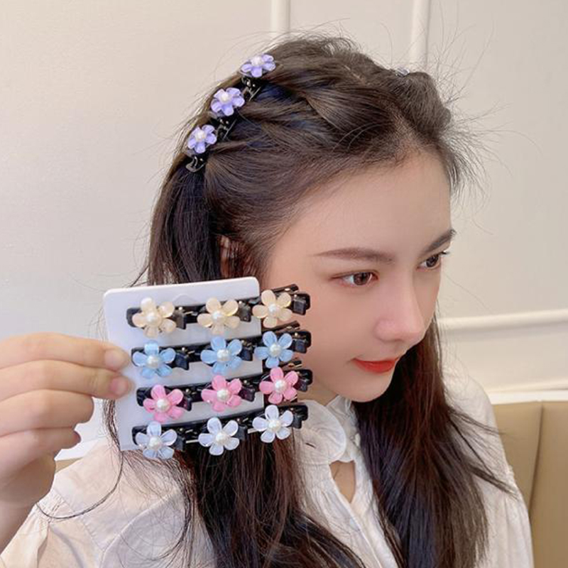 Flower Sparkling Crystal Butterfly Braided Hair Clips Four-Leaf Clover ...