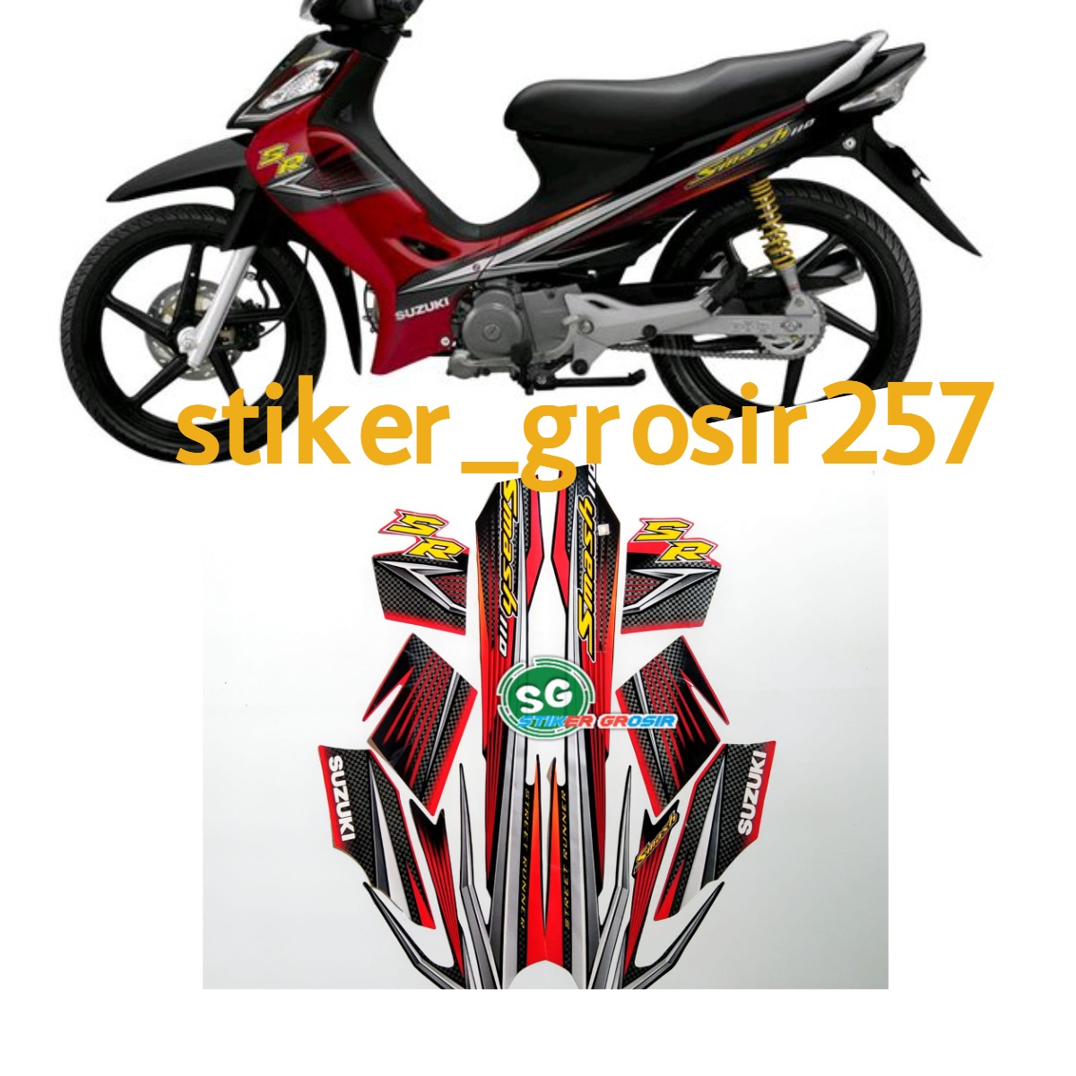 STIKER STRIPING & LIS BODY SUZUKI SMASH SR 2007 2008 HITAM MERAH ...