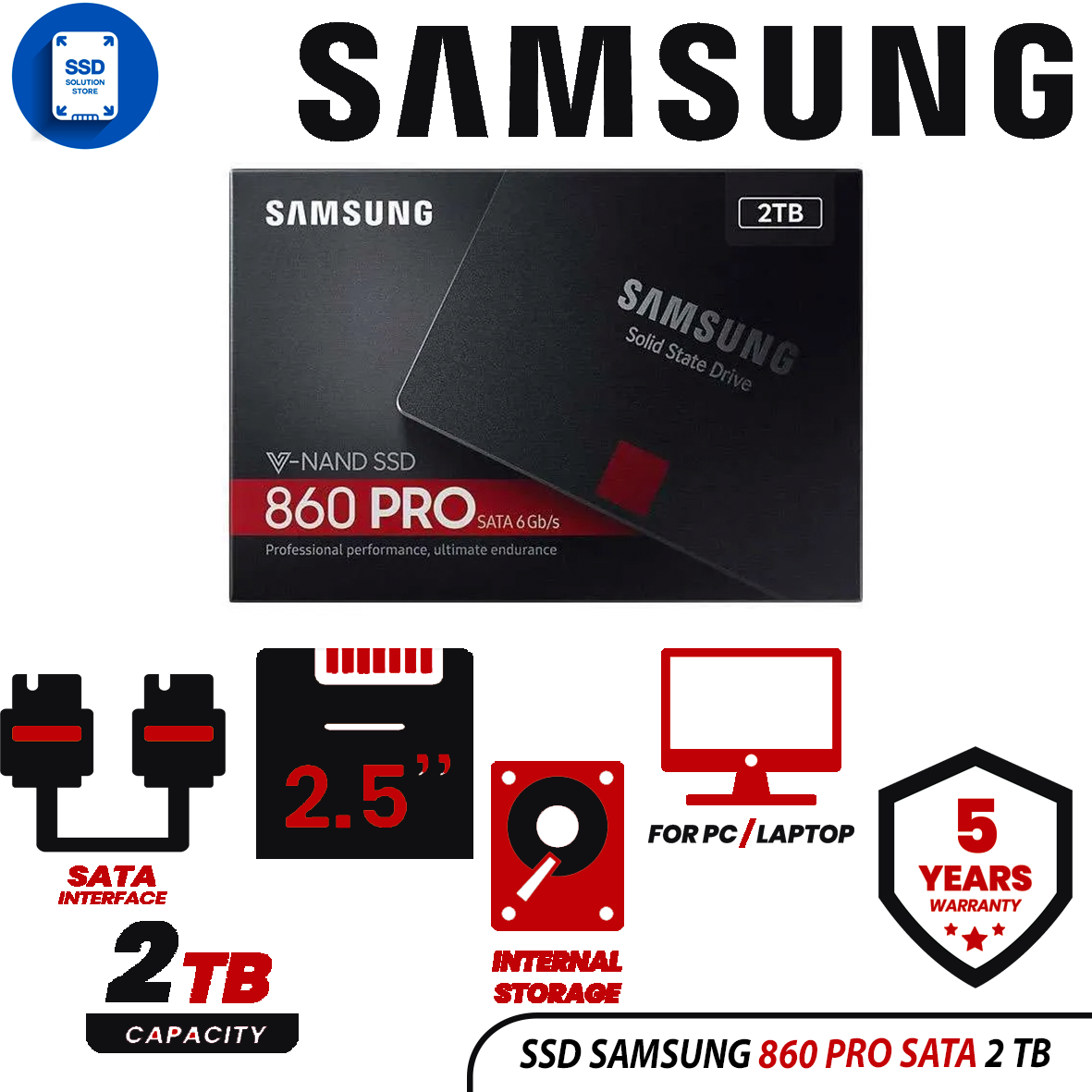 SAMSUNG SSD 860 PRO 256GB 512GB 1TB Inch SATA III Internal Solid State ...