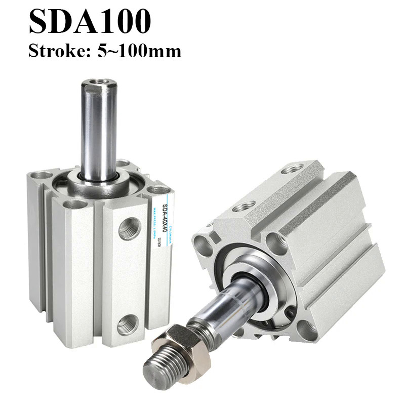 SDA100-S-B Bore 100มม. จังหวะ5ถึง100มม. ด้ายหญิง/ชาย Air กระบอกสูบนิวเม ...