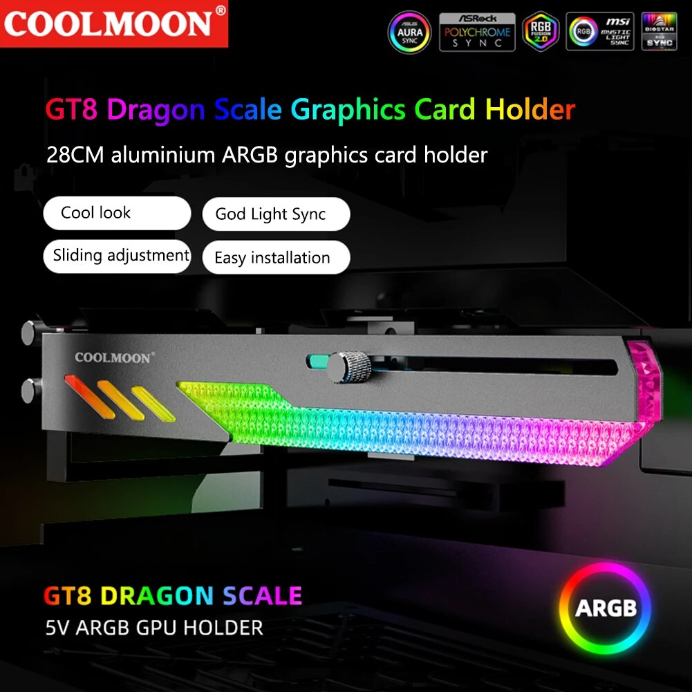 COOLMOON GT8 Horizontal GPU Support Graphics Card Bracket Desktop PC ...
