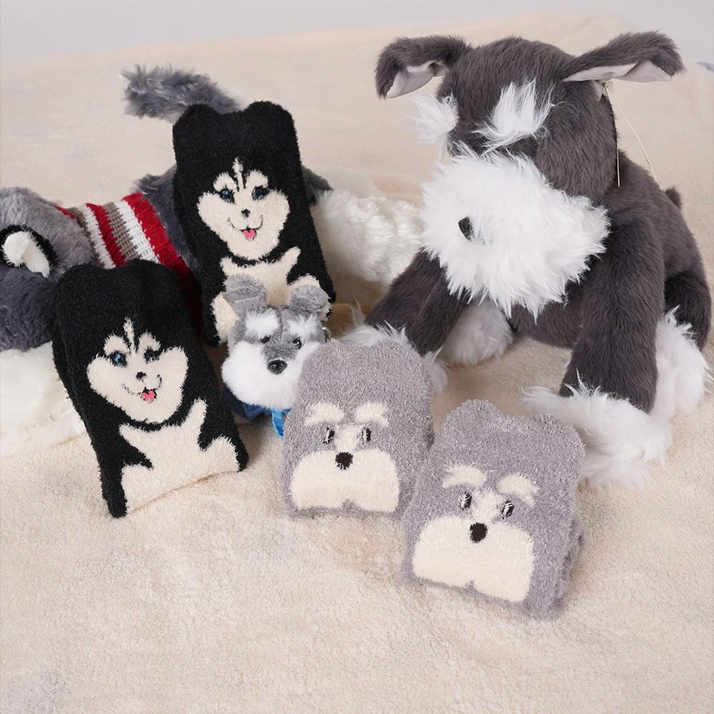 Fashion Cartoon Husky Fleece Socks Hedgehog Soft Sleeping Socks Women ...