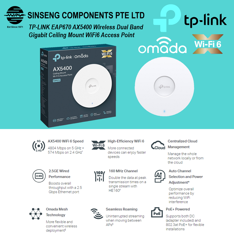 TP-Link Access Point EAP670 AX5400 Wireless Dual Band Gigabit Ceiling ...