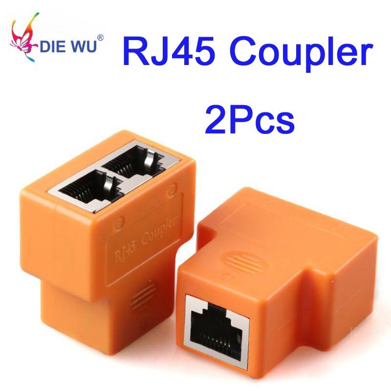 one split two Ethernet Head Lan Cable Joiner Coupler RJ45 Extender Plug ...