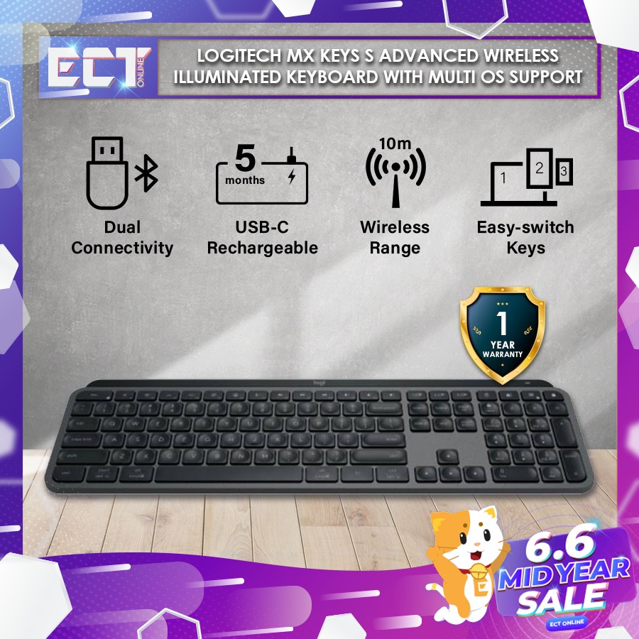 Logitech MX Keys S Advanced Wireless Illuminated Keyboard with Multi OS ...