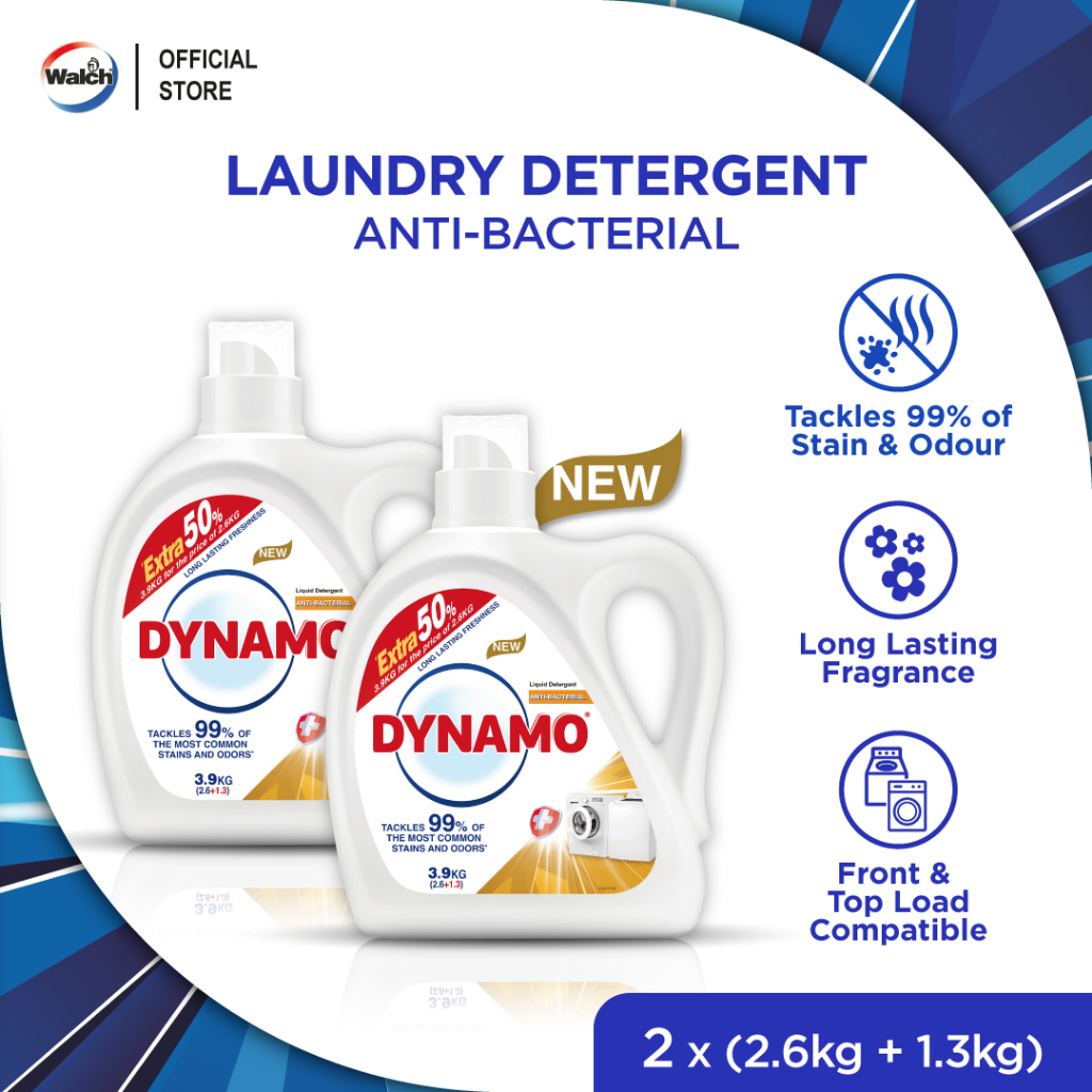 TWIN PACK DYNAMO Laundry Detergent Anti-bacterial 2.6kg + Extra Free 1.3kg | Lazada