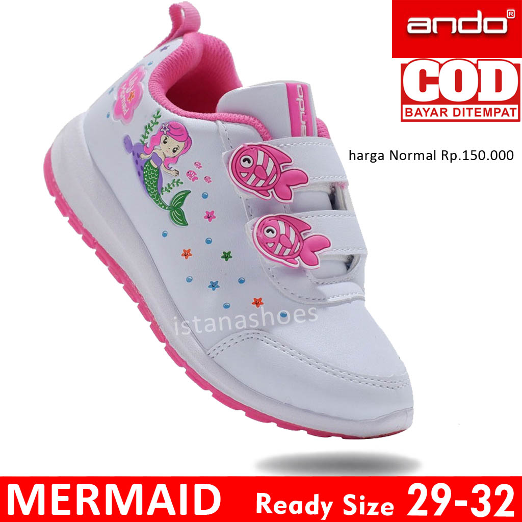 Sepatu Sekolah Anak Perempuan Ando Mermaid PUTIH PAUD PAUD TK SD VELCRO ...