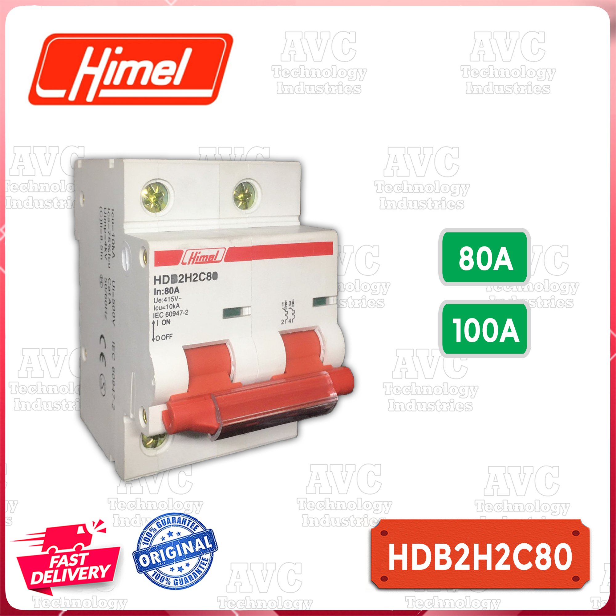 HIMEL Miniature Circuit Breaker 2P 80A 100A HDB2H2C80 HDB2H2C100 ...