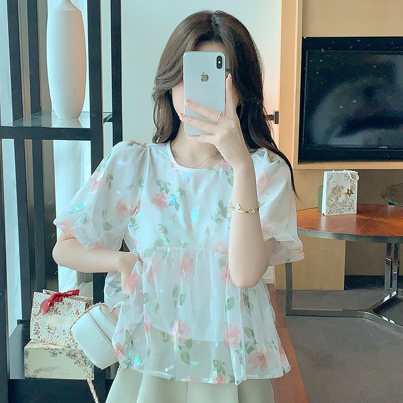 YIGE เสื้อพิมพ์ลายสไตล์เกาหลีสำหรับฤดูร้อน2022เสื้อสตรีแฟชั่นคอกลมแขน ...