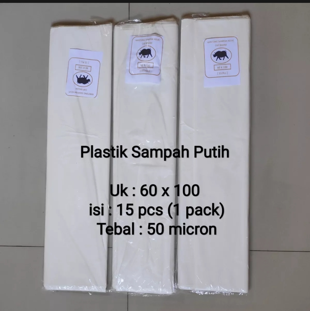 Kantong Plastik Sampah Putih Uk 60x100 (isi 15pcs), TrashBag/ Trash Bag ...