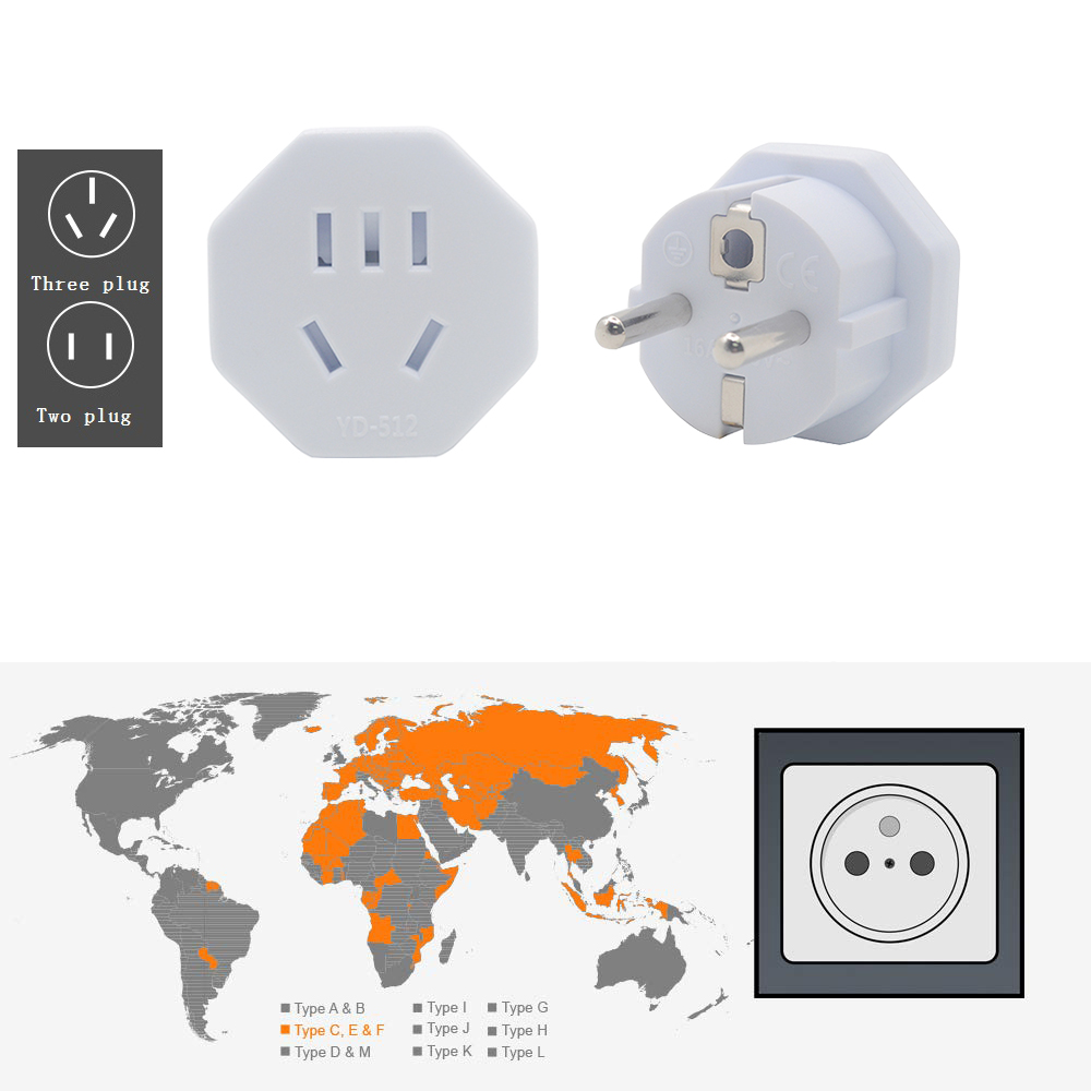 【Upgraded 】EU Plug Adapter 16A EU converter 2 Pin Socket Wall Socket AC 250V Travel Adapter plug ...