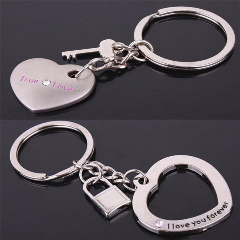 1 Pair Awesome Love Heart Lock Key Chain Ring Keyring Keyfob Lover ...