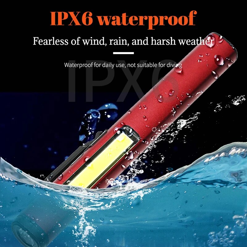 Portable LED Flashlight Side COB Built In USB C Rechargeable MINI Pen ...