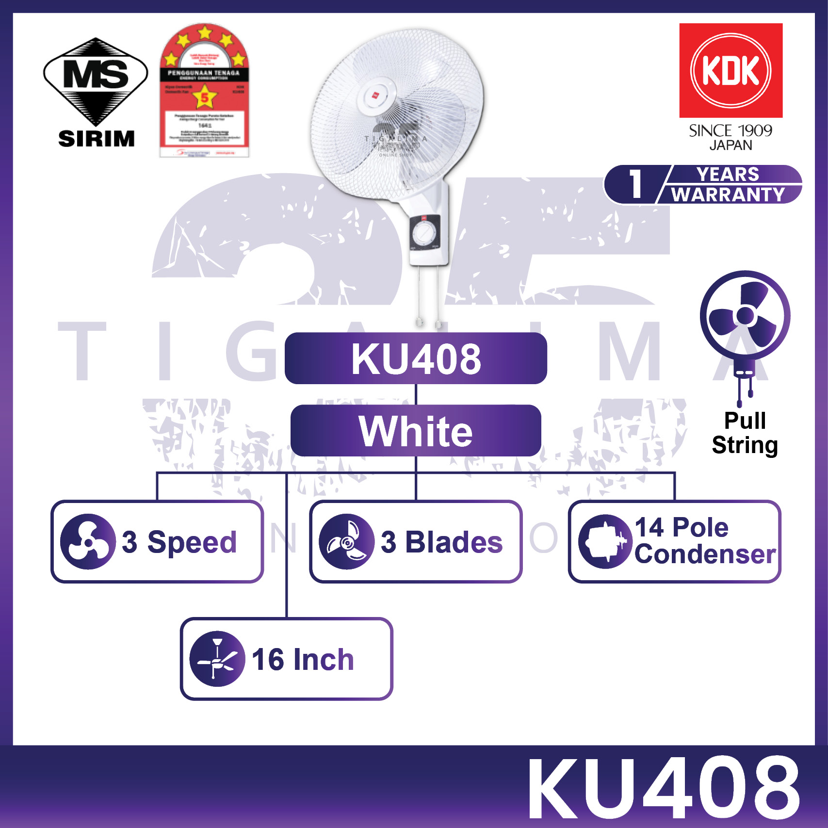 Wall Fan KDK KU408YG KC4GR DEKA WF68 DWF6R / PANASONIC FMU408 FMU44R ...