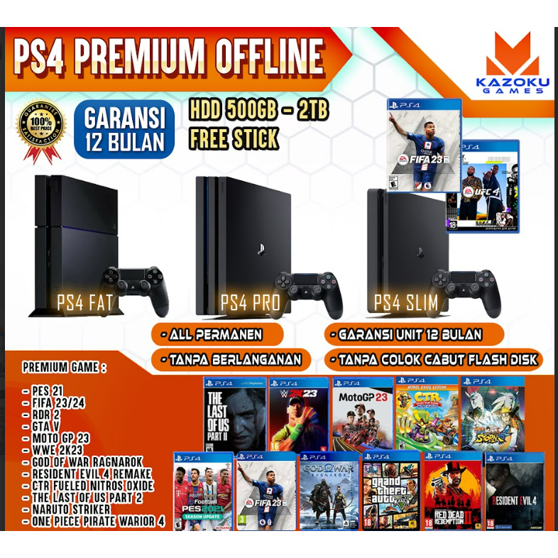 PREMIUM OFFLINE PS 4 PS 4 PS4 FAT / SLIM / PRO HDD 500 1TB 2TB 1 STICK FREE GAME PERMANENT PS ...