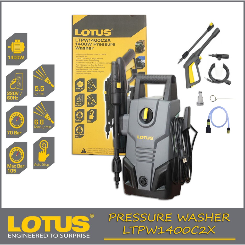 Lotus Pressure Washer 1400W LTPW1400C2X with Soap Bottle & Inlet Hose ...