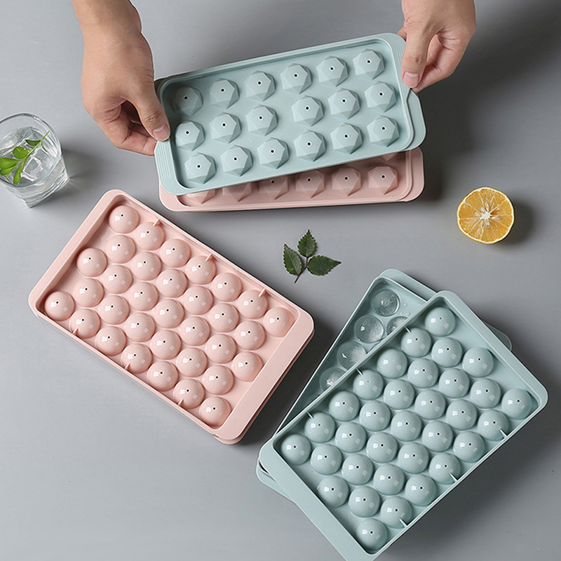 1Pc 3D Round Ice Cube Tray with Lid Plastic Diamond Spherical Style Ice ...