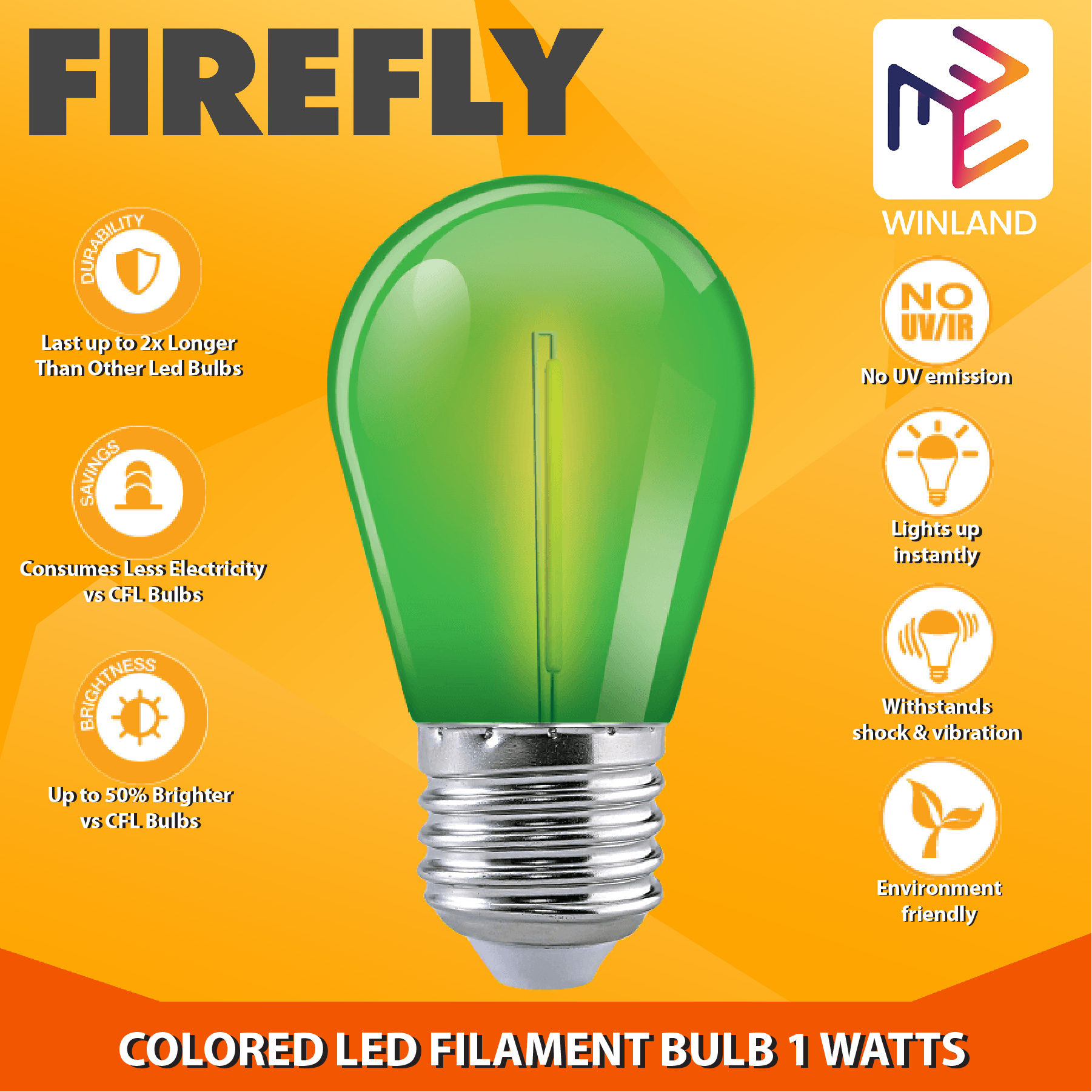 FIREFLY by Winland Basic Colored LED Filament Bulb 1W E27 SOLD PER ...