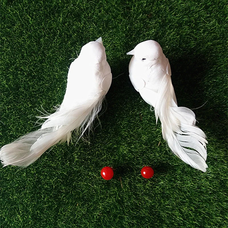 White Doves Feather Foam Artificial Lover Peace Pigeons Birds Home ...